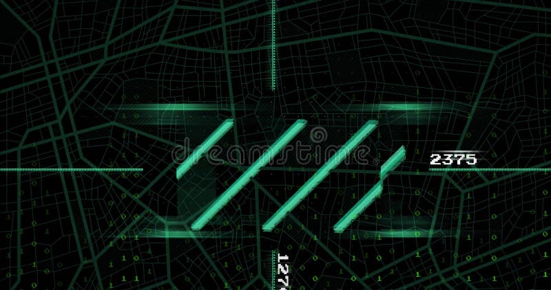 Displaying Map Grid in Interface with Binary Overlay, Numeric Readouts, Cyan Slanted Bars and ...