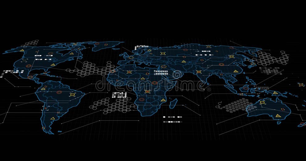 Displaying Neon Blue Digital World Map on Dashboard, with Hexagonal ...