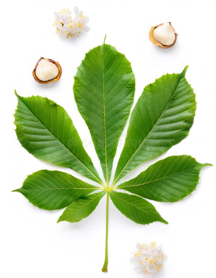 Displaying Palmate Compound Leaves, Flowers, and Nuts of Aesculus ...