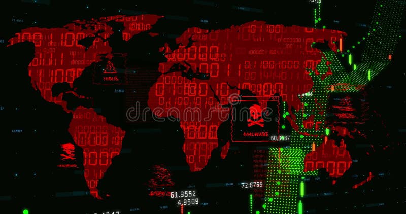 Displaying Red World Map at Security Screen, Streaming Binary Code with ...