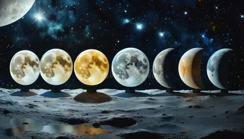 Group Moon Phases in the Night Sky Stock Illustration - Illustration of ...