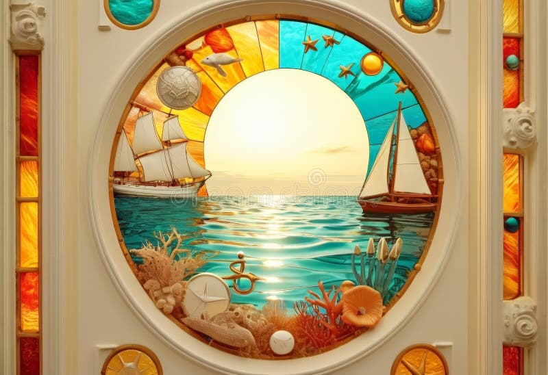 Window with View the Ocean and Sail Stock Illustration - Illustration ...