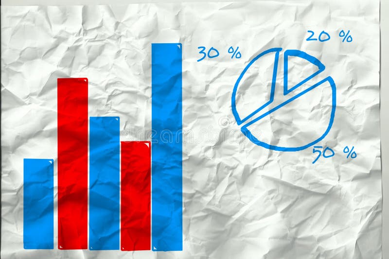 Displaying Sketched Charts on Crumpled Paper, Highlighting Blue and Red ...