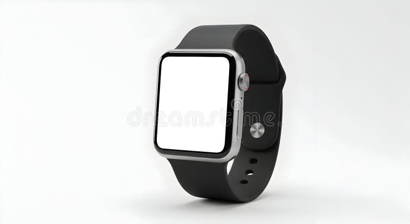Displaying Smartwatch with Blank Screen and Black Band on White ...