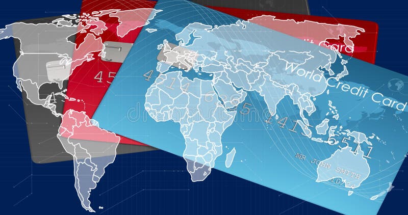 Displaying Stacked Red Gray Blue Payment Cards on Blue Layout with ...