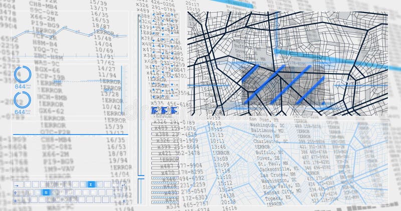 Displaying Street-map Grid Featuring Highlighted Blue Route Lines on Workstation Screen, Copy ...