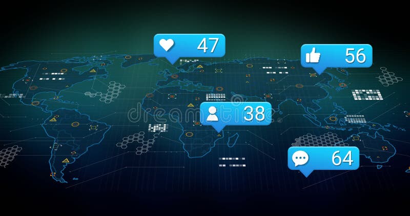 Displaying Stylized World Map on Dark Digital Dashboard, with Glowing ...