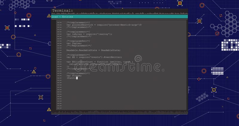 Displaying Terminal Window Showing JavaScript Code on Blue Circuit ...