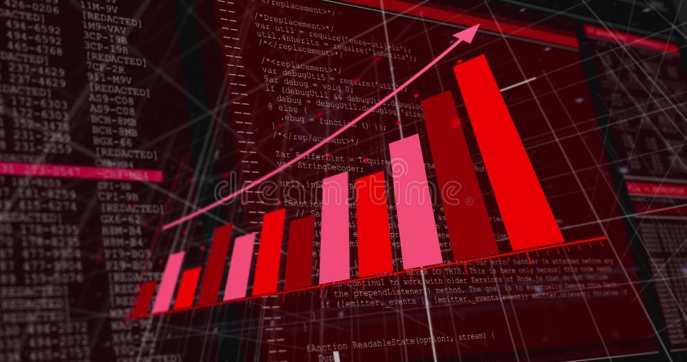 Displaying Three-dimensional Red and Pink Bars Rising on Wireframe Grid ...