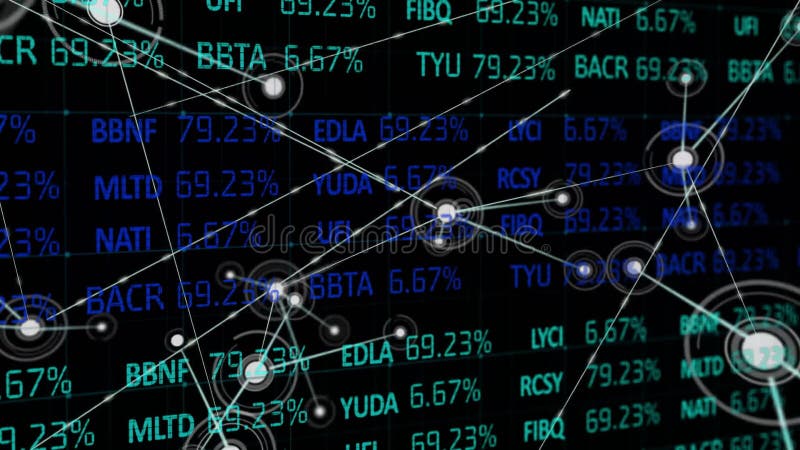 Displaying White Circular Nodes Linking Teal, Blue Ticker Codes with ...