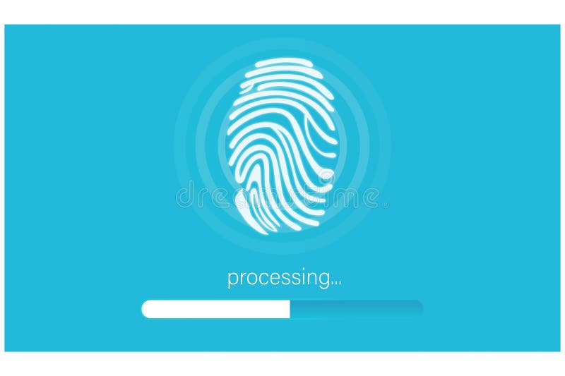 Displaying White Fingerprint Icon Rippling on Turquoise Flat Design UI ...