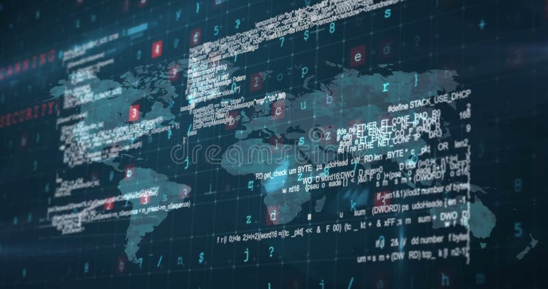 Displaying World Map with Digital Code and Cybersecurity Data Animation Stock Video - Video of ...