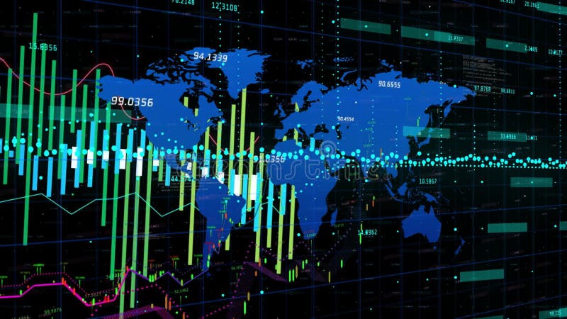 Displaying World Map, Financial Graphs, and Data Points in Digital Animation Screen Stock Video ...