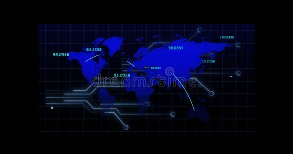 Displaying World Map Infographic on Navy Grid with Curved Lines, Data ...