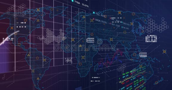 Displaying World Map Interface with Gridlines, Warning Icons, Numeric Text Stream on Dashboard ...