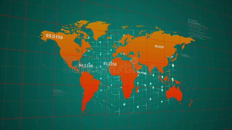 Displaying World Map With Numerical Data And Animation Of Network Connections Stock Footage
