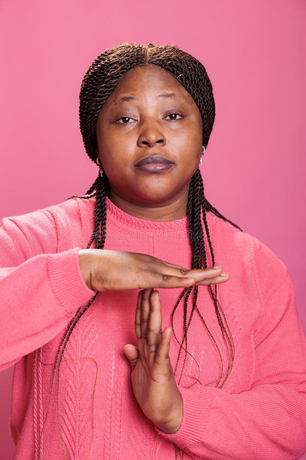 Displeased Woman Doing Timeout Gesture with T Shape Hands Expressing ...