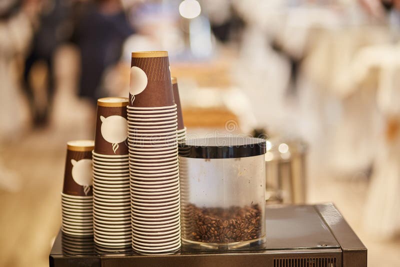 Disposable Cardboard Cups for Coffee. Coffee Machine Stock Image ...