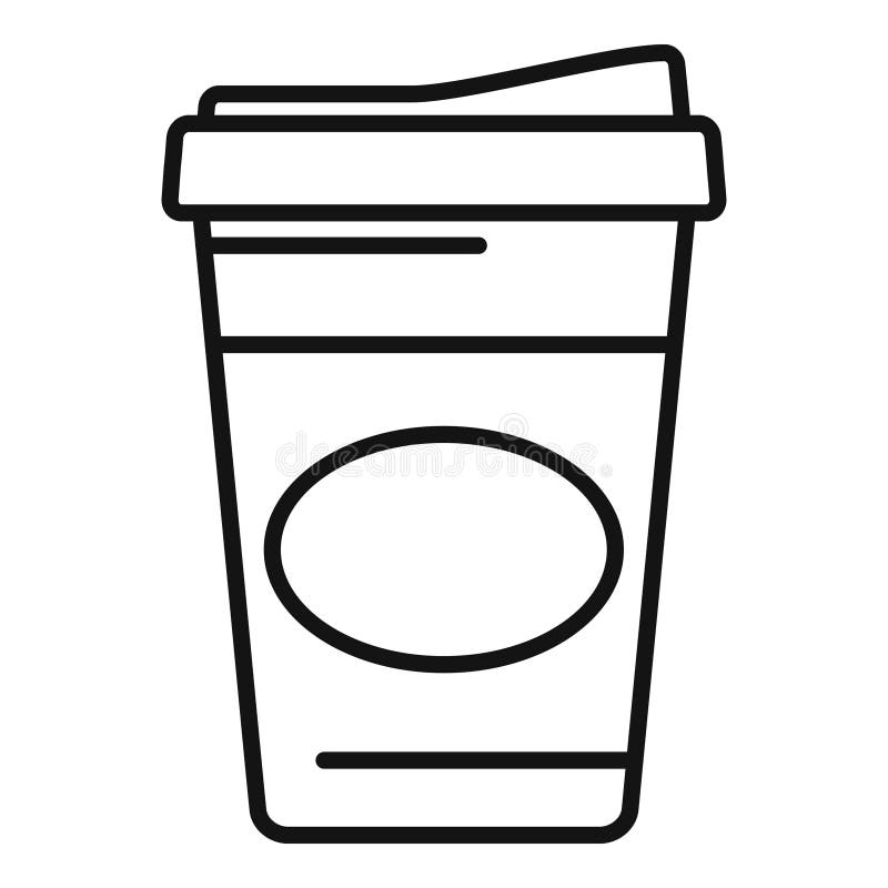 Disposable Coffee Cup with Round Label Outline Icon Representing Coffee Break Stock Vector ...