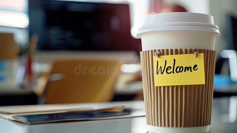 The Coffee with Welcome Note. AI Generated Stock Photo - Image of desk ...