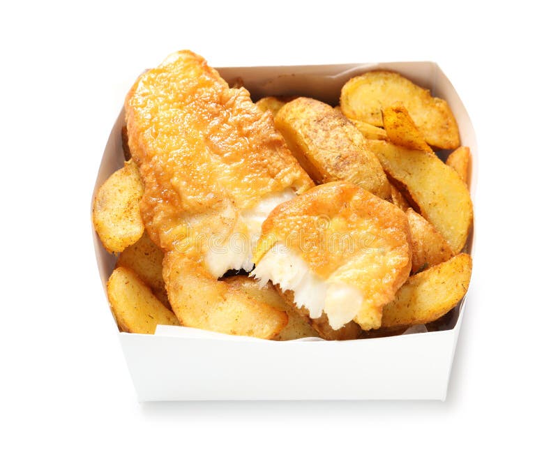 Disposable Container with British Traditional Fish and Potato Chips ...