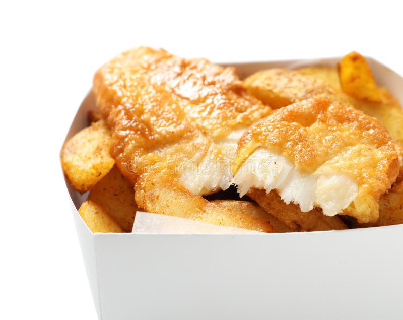 Disposable Container with British Traditional Fish and Potato Chips on ...