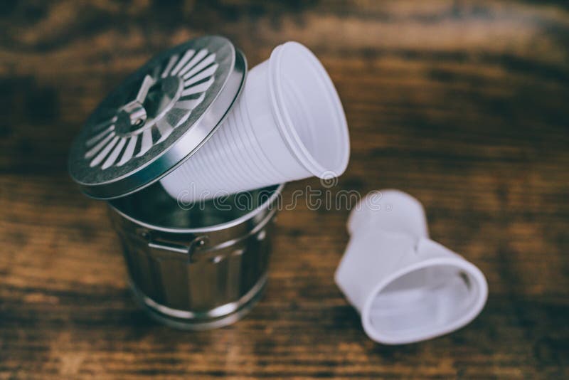 Disposable Cups and Garbage Bin Concept of Reducing Single-use Plastic ...