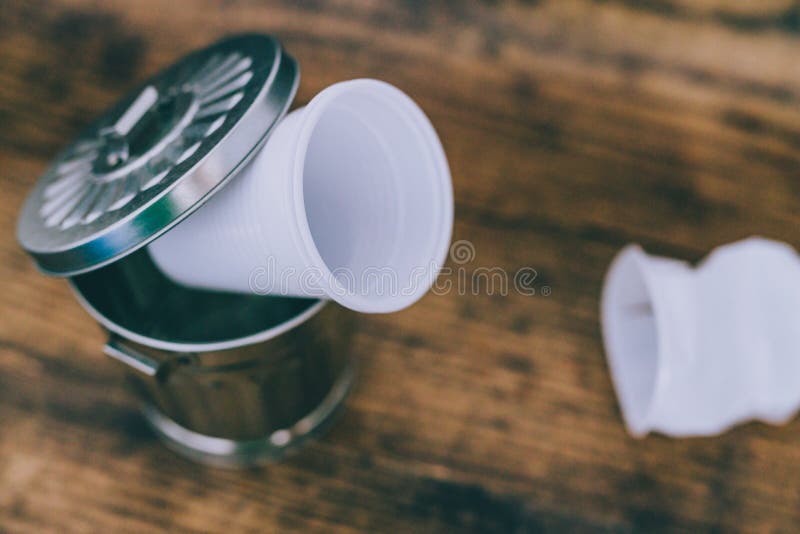 Disposable Cups and Garbage Bin Concept of Reducing Single-use Plastic ...