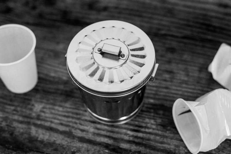 Disposable Cups and Garbage Bin Concept of Reducing Single-use Plastic ...