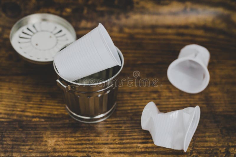 Disposable Cups and Garbage Bin Concept of Reducing Single-use Plastic ...