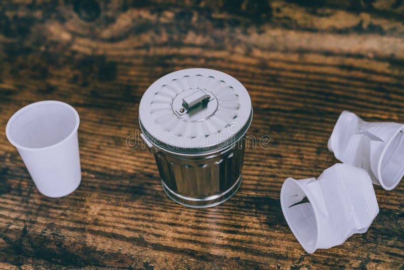 Disposable Cups and Garbage Bin Concept of Reducing Single-use Plastic ...