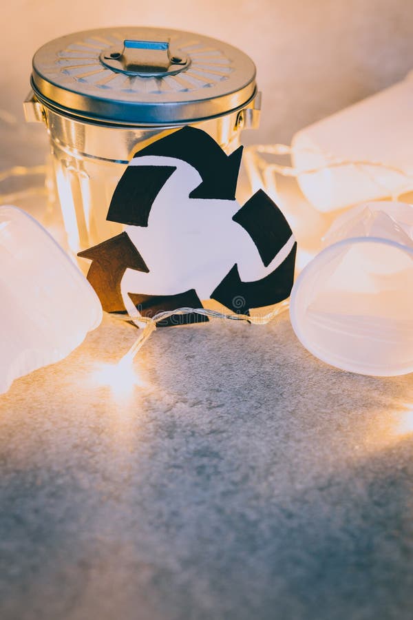 Disposable Cups and Garbage Bin with Recycle Symbol, Concept of ...