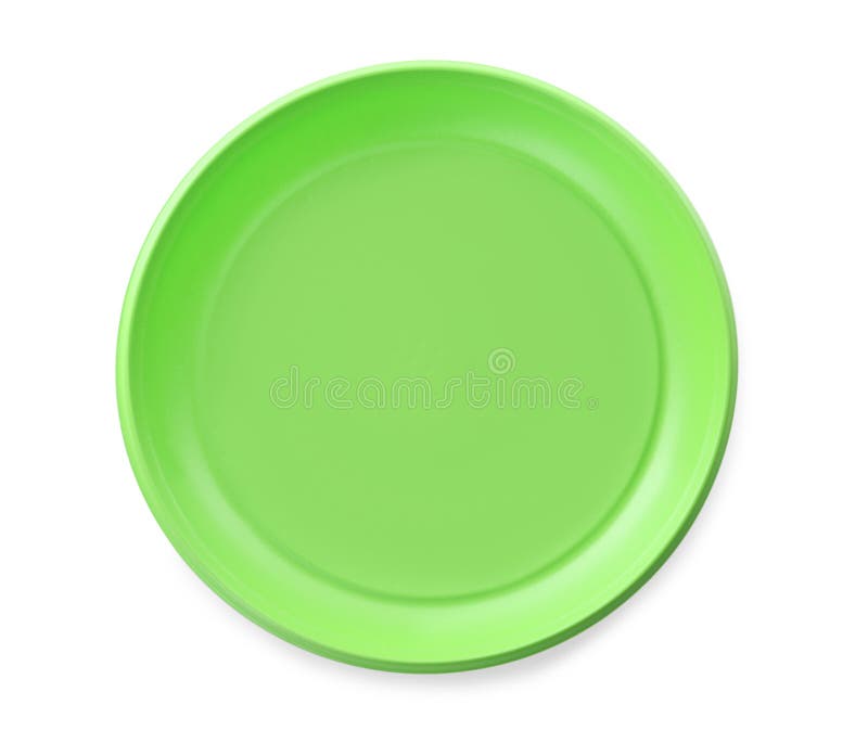 Disposable Green Plastic Plate Isolated on White, Top View Stock Photo ...