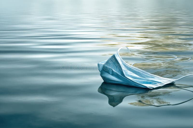 Disposable Masks Polluting Serene Water Surface Depicting Environmental ...