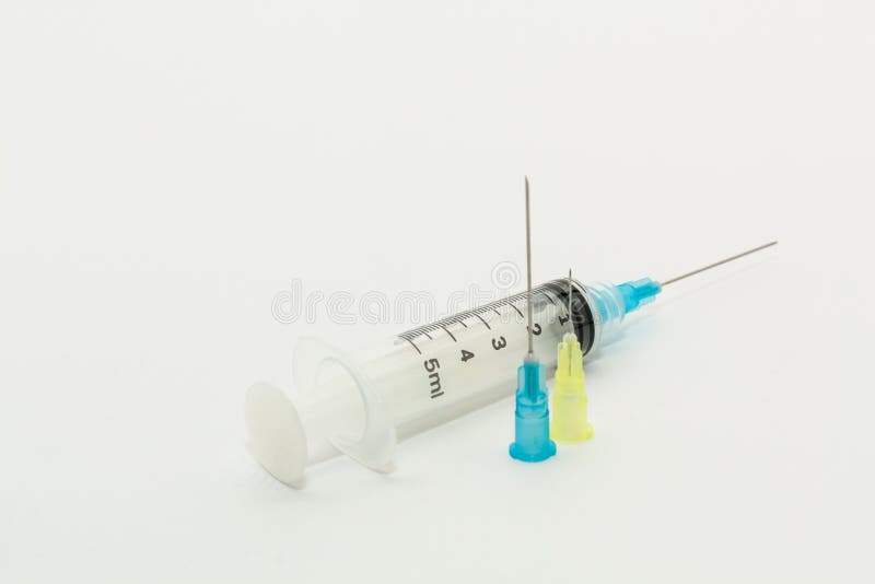 Disposable 5ml Syringe with Blue and Yellow Needles Stock Image - Image ...