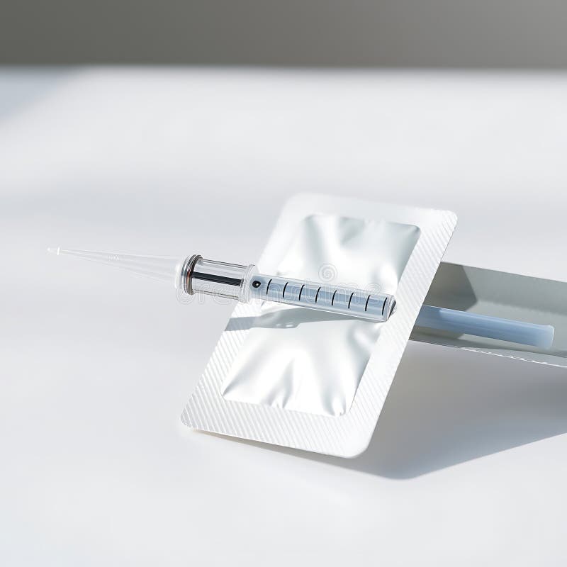 A Disposable Needle in Sterile Packaging Placed on a White Surface ...