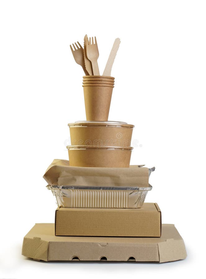Disposable Packaging, Different Types of Paper Boxes are Stacked on a ...