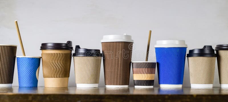 Disposable Paper Coffee Cups in Different Colors and Designs Stock ...