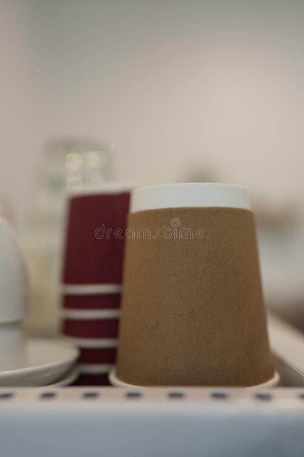 Disposable Paper Cups for Hot Drink on Coffee Machine Stock Image ...