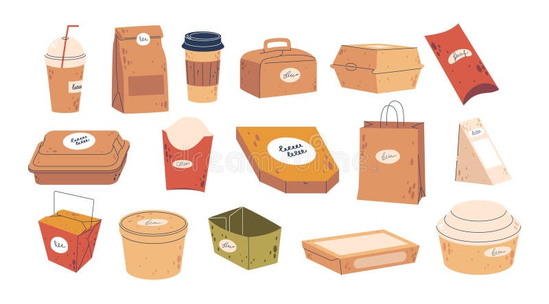 Disposable Paper Packages Vector Set. Convenient and Eco-friendly ...