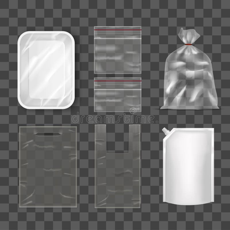 Disposable Plastic Bag Package Set on Transparent Background. Vector ...