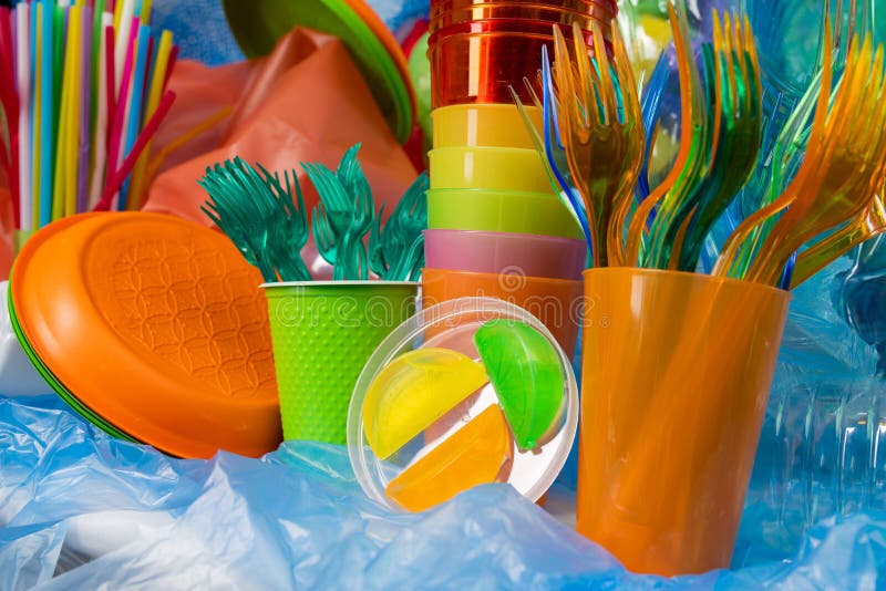 Disposable Plastic Cutlery of Different Sizes and Textures Stock Photo ...