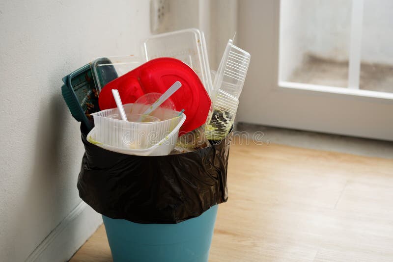 Disposable Plastic Food Containers in the Trash, Household Plastic ...