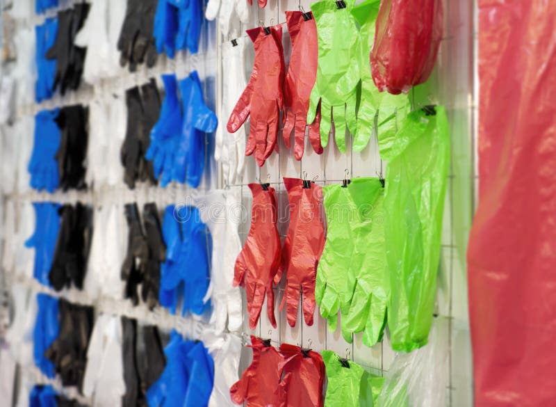 Disposable Plastic Gloves of Different Colors Stock Photo - Image of ...