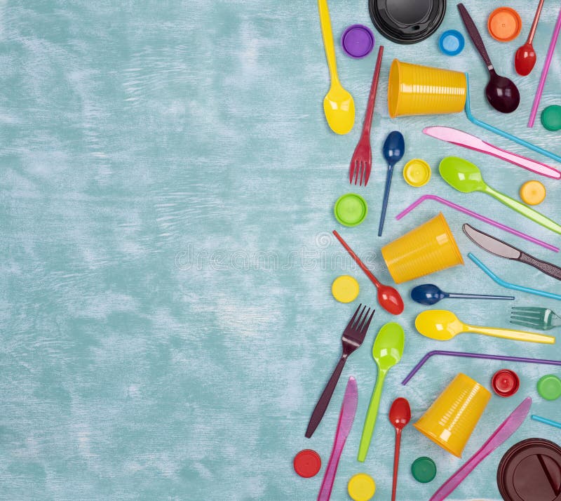Disposable Single Use Plastic Objects Such As Cups, Forks and Spoons ...