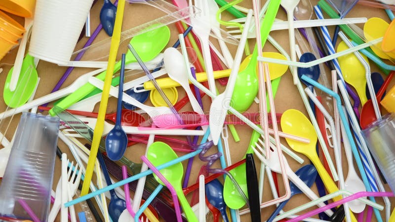 Disposable Single-use Plastic Cups and Cutlery Stock Footage - Video of ...