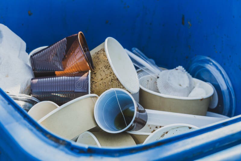 Disposable Single Use Plastin in Garbage Bin Stock Photo - Image of ...