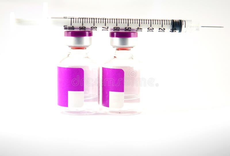 Purple Disposable Syringe on Injection Vials Stock Image - Image of ...