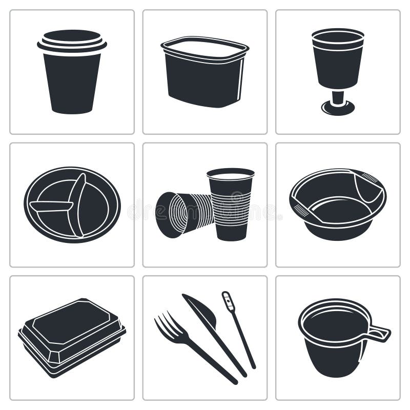 Disposable Tableware Icon Collection Stock Vector - Illustration of ...