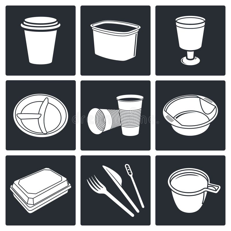 Disposable tableware Icons stock illustration. Illustration of ...